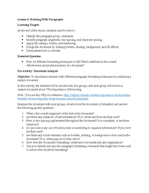 Lesson 1 - Introduction to MS Word Interface and Components - Studocu