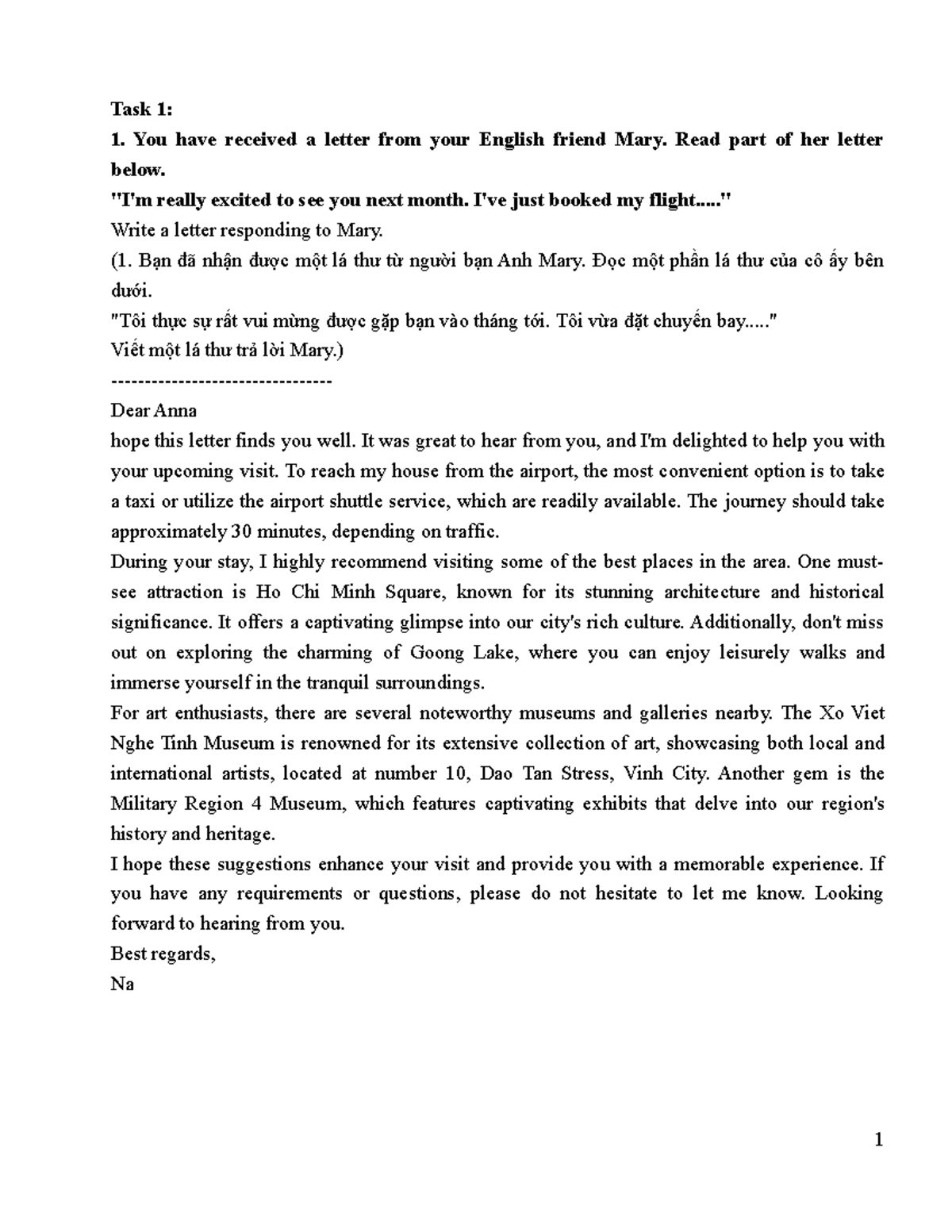 Writing Thư: Responding to Friends' Letters (Task 1) - Studocu