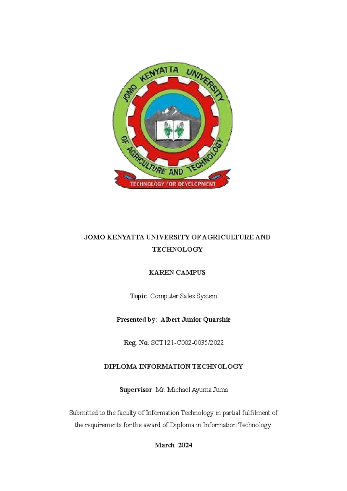 CSS-Computer Sales System Project Report - JKUAT Diploma IT 2024 - Studocu