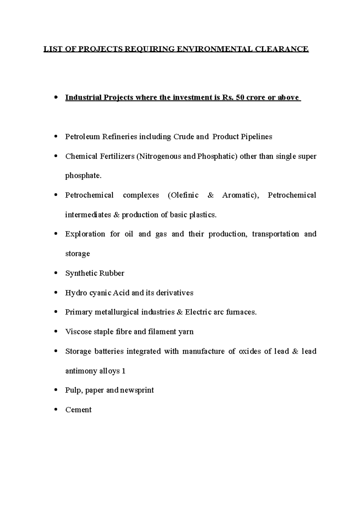 LIST OF Projects Requiring Environmental Clearance - LIST OF PROJECTS ...