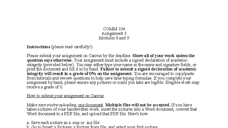 COMM 104 Assignment 3: Modules 8 & 9 Instructions and Submission Guide - Studocu