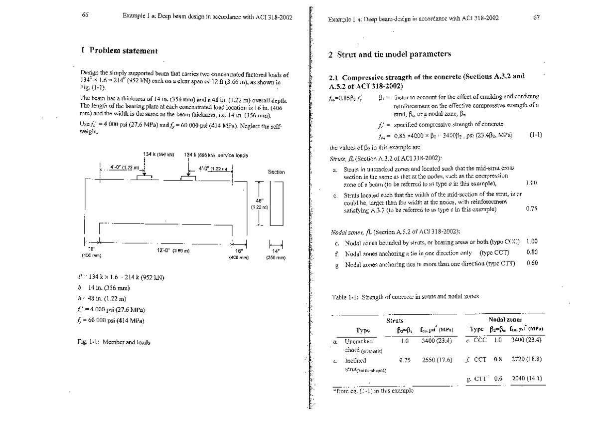 ACI 66 Example 1a: Deep Beam Design Using Strut and Tie Model - Studocu