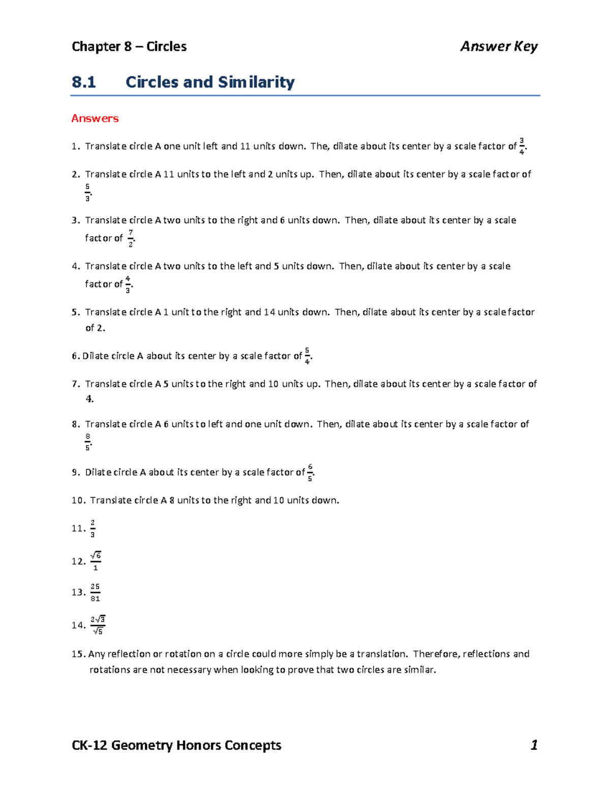 Answer Key CK-12 Geometry Honors Concepts Chapter 8: Circles - Studocu
