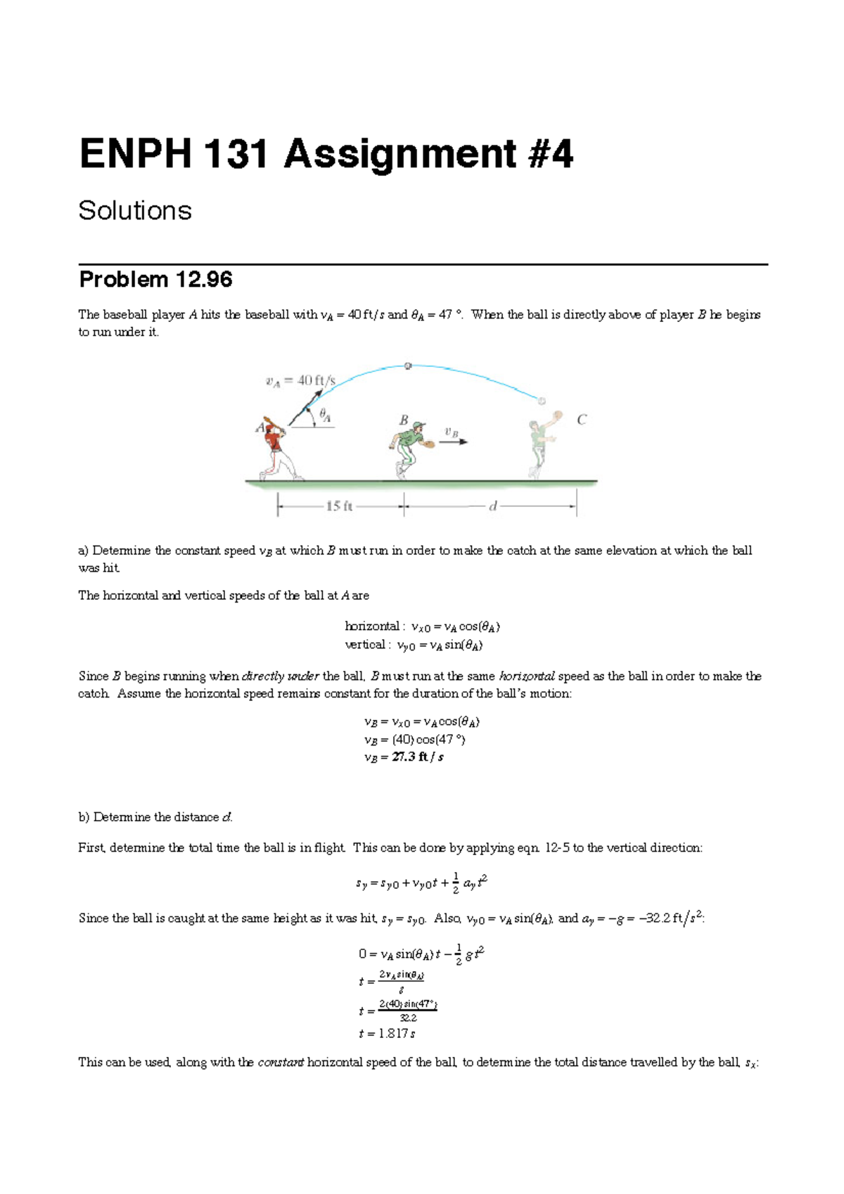 Dynamics Projectile - CHAR - ENPH 131 Assignment Solutions Problem 12 ...