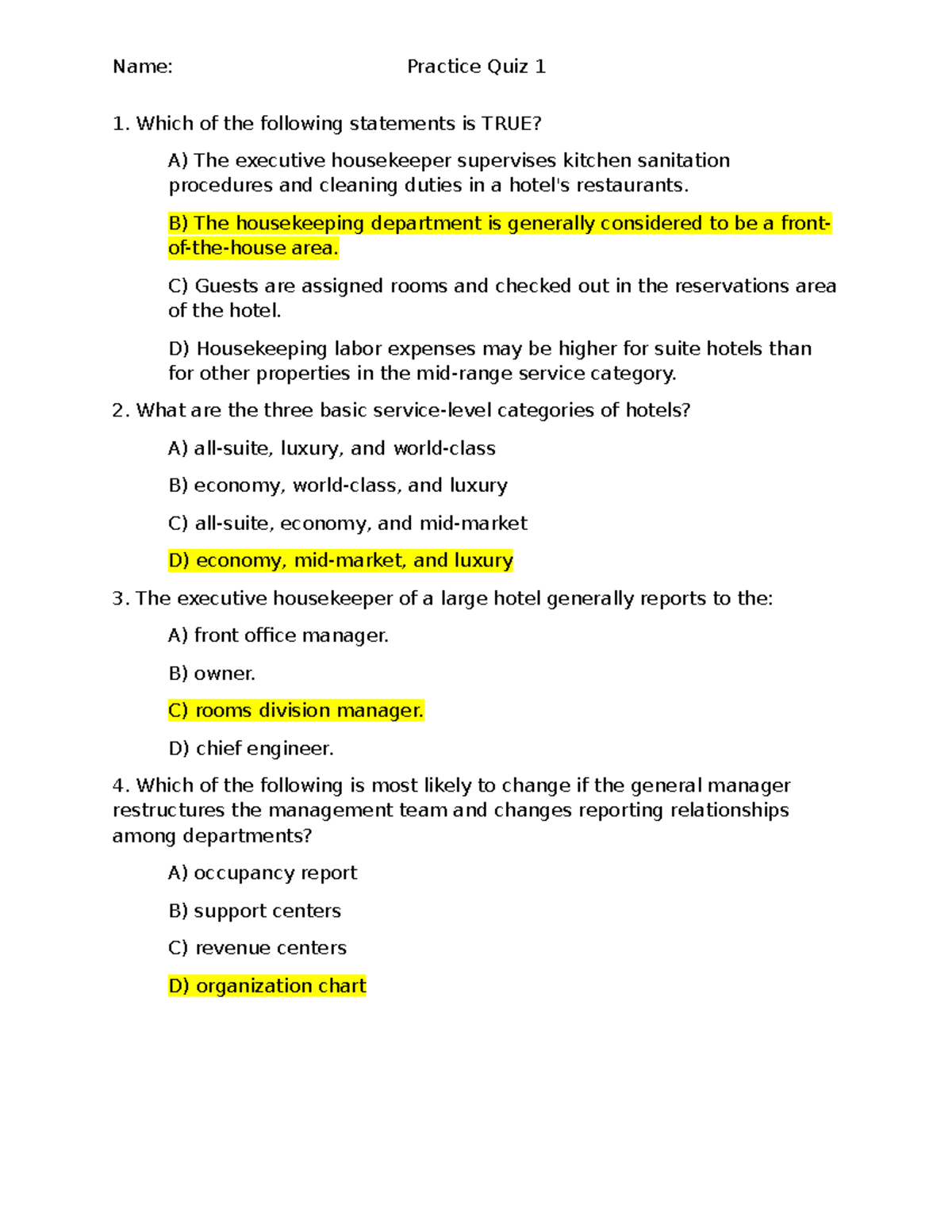 CHAU -Practice Test Housekeeping 1 - Which of the following statements ...