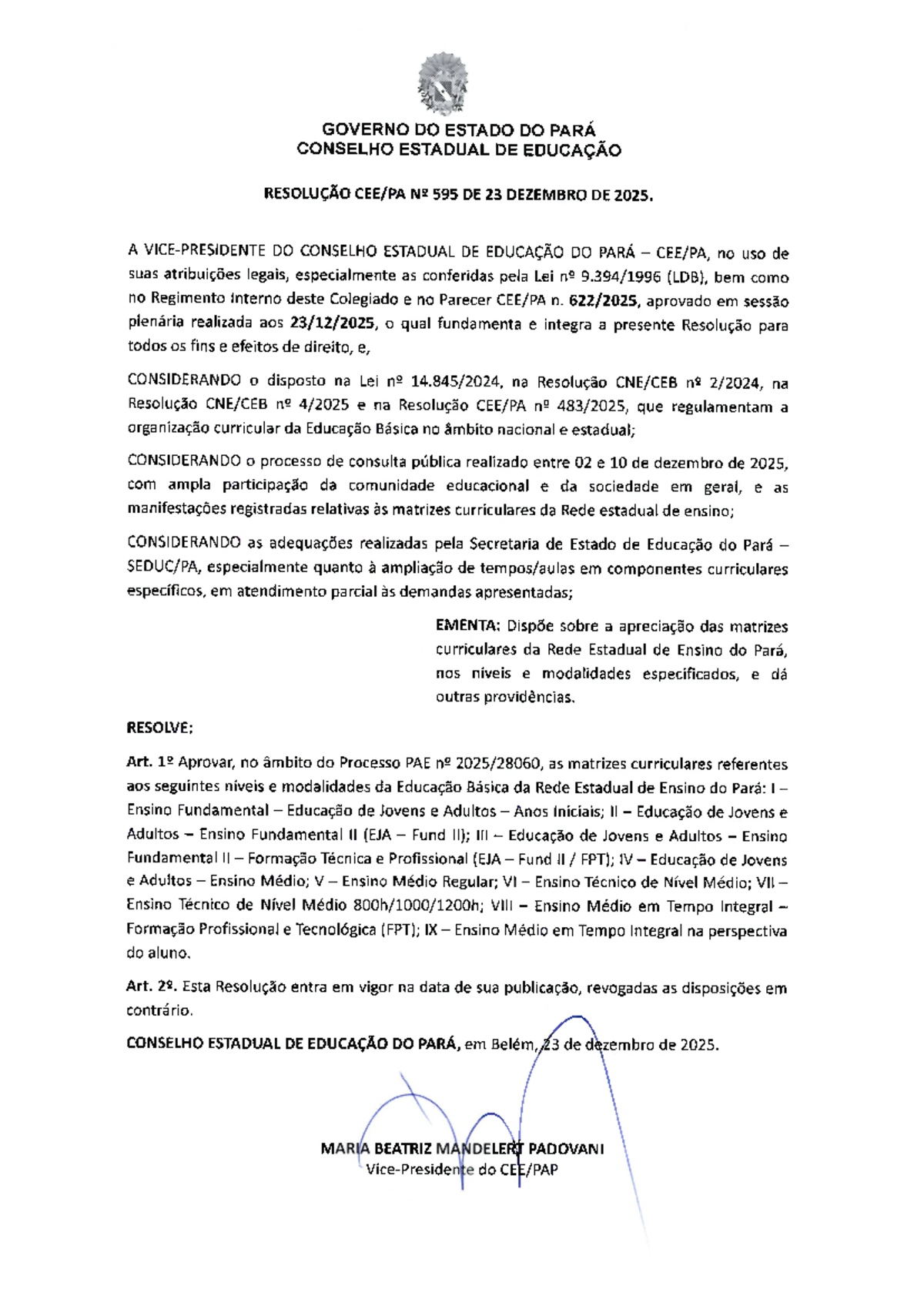 Resolução 595/2025: Matriz Curricular da Educação Básica no Pará - Studocu
