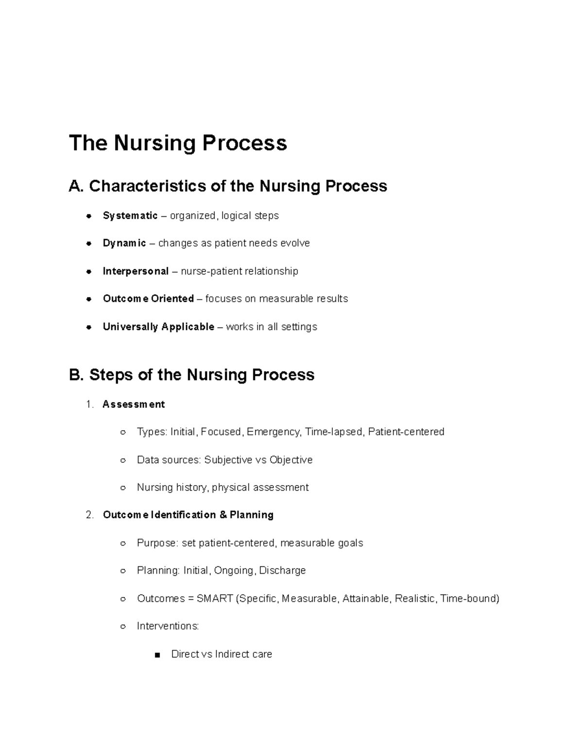 NUR 101: Nursing Process Overview and Pharmacology Notes - Studocu