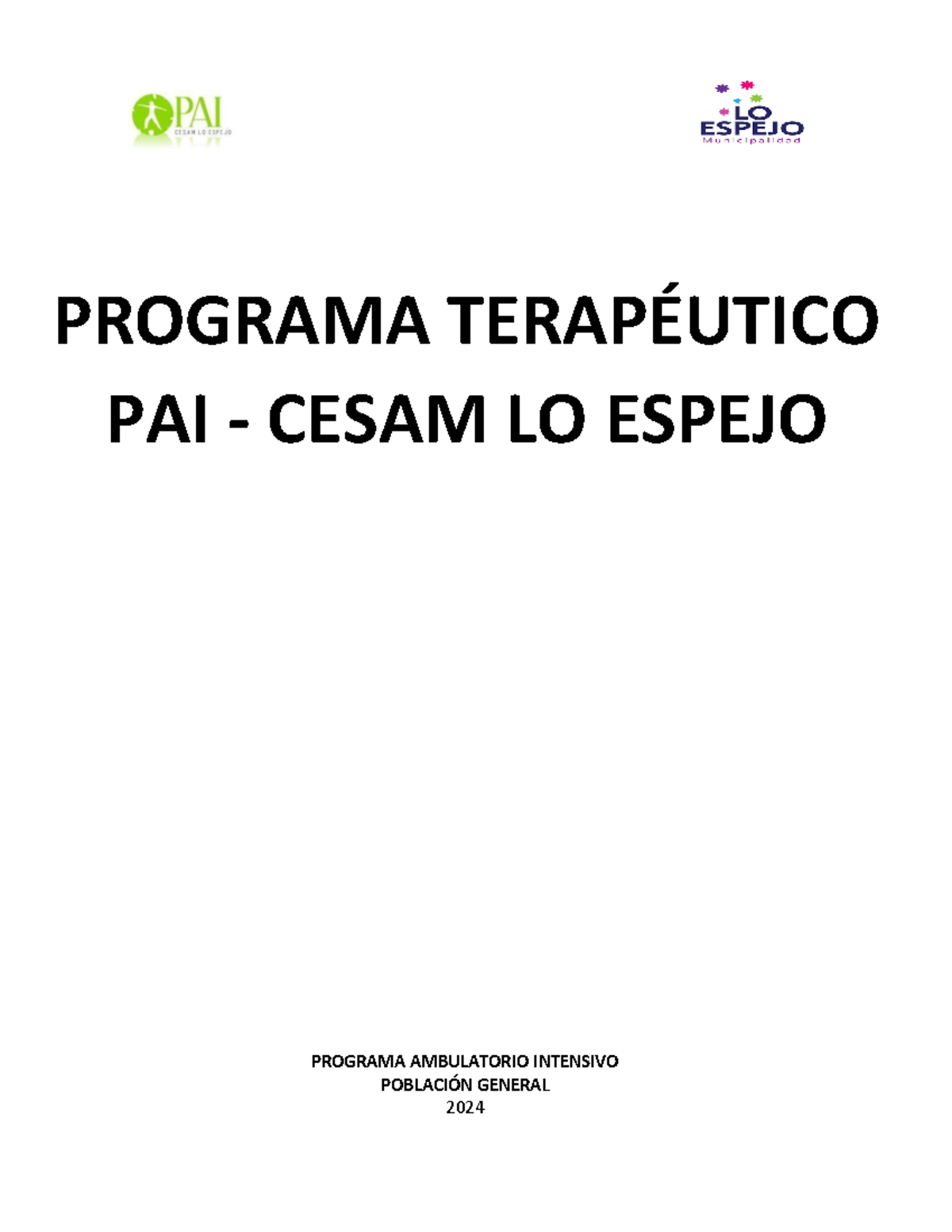 Programa Terapéutico PAI 2024 - CESAM Lo Espejo - Studocu