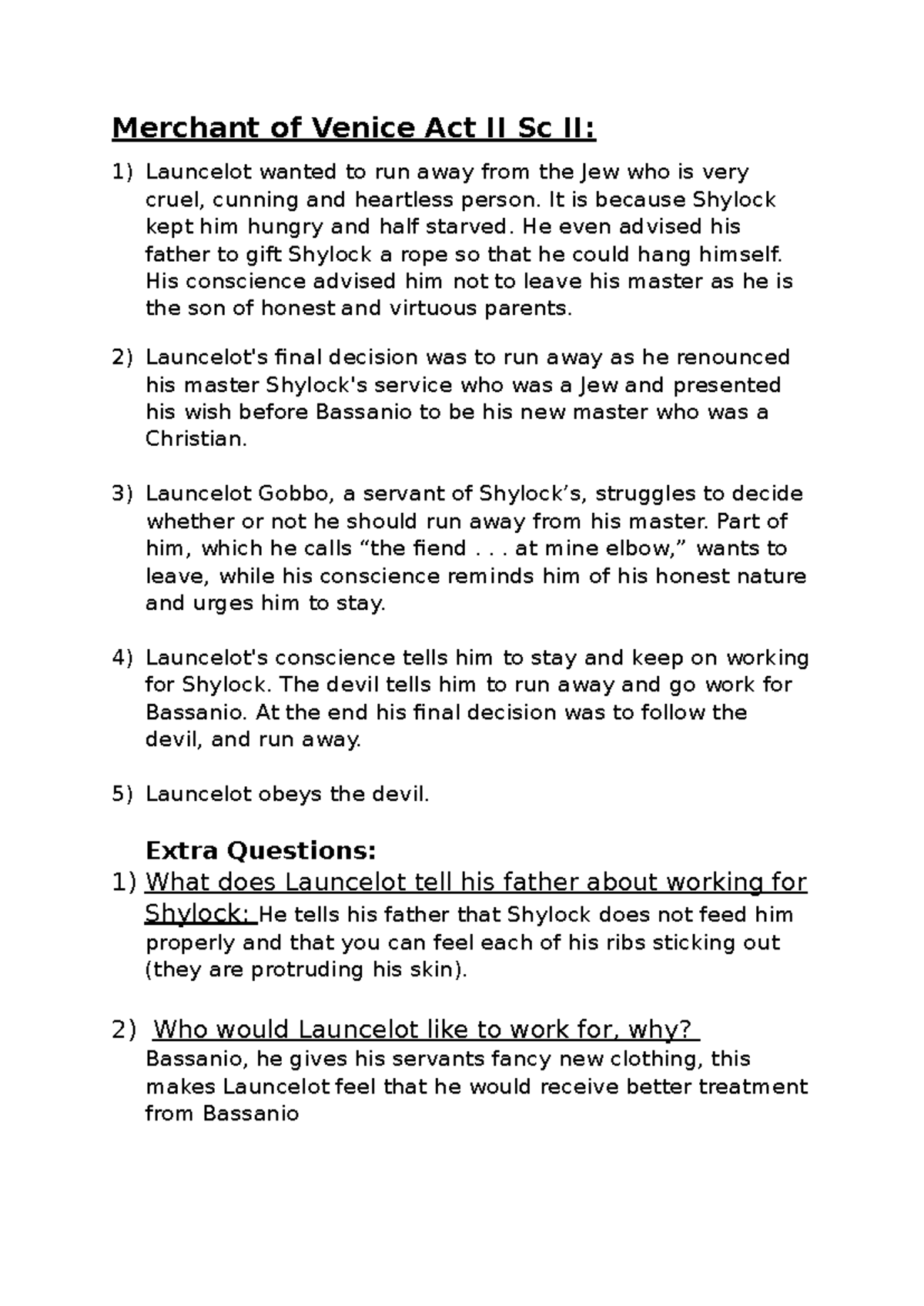 Merchant of Venice Act II Sc II: Launcelot's Dilemma and Decision - Studocu