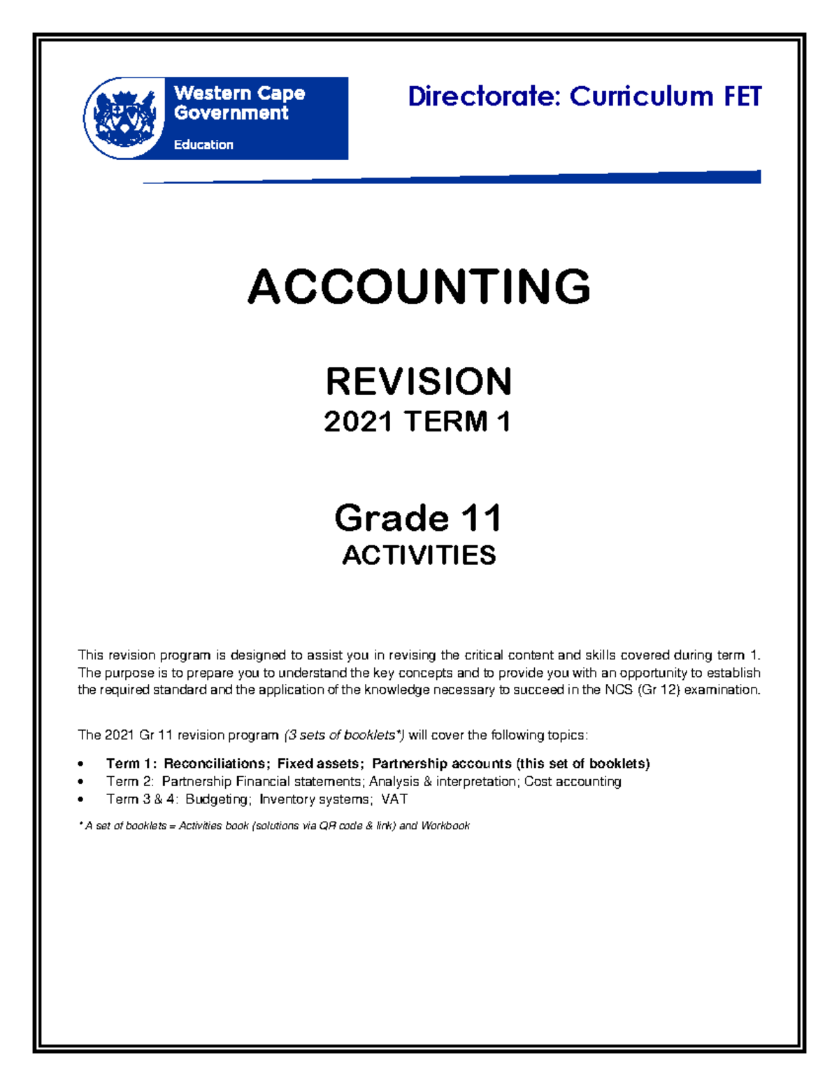 Grade 11 Accounting Term 1 Revision Guide 2021 - Studocu