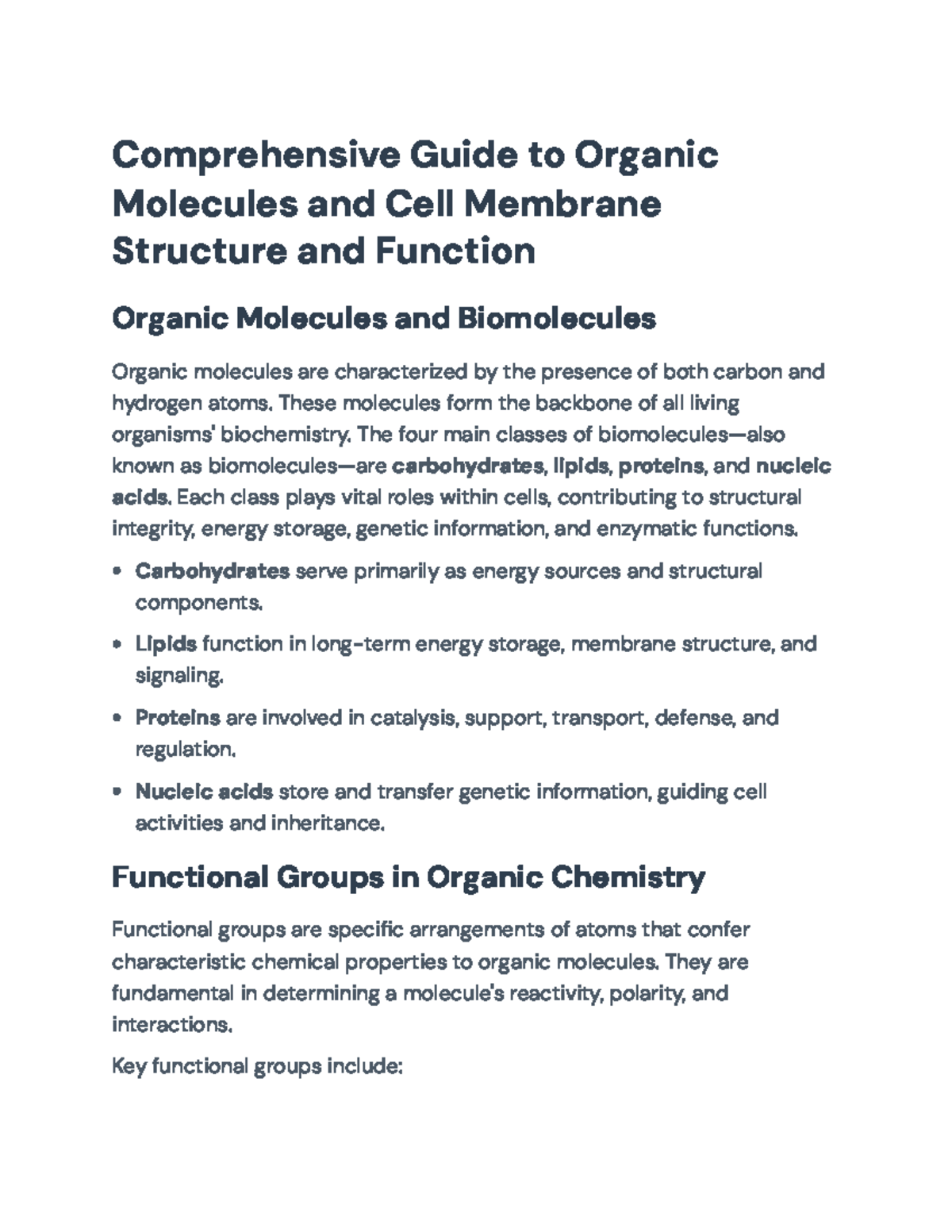 Comprehensive Overview of Organic Molecules & Cell Membrane Functions ...