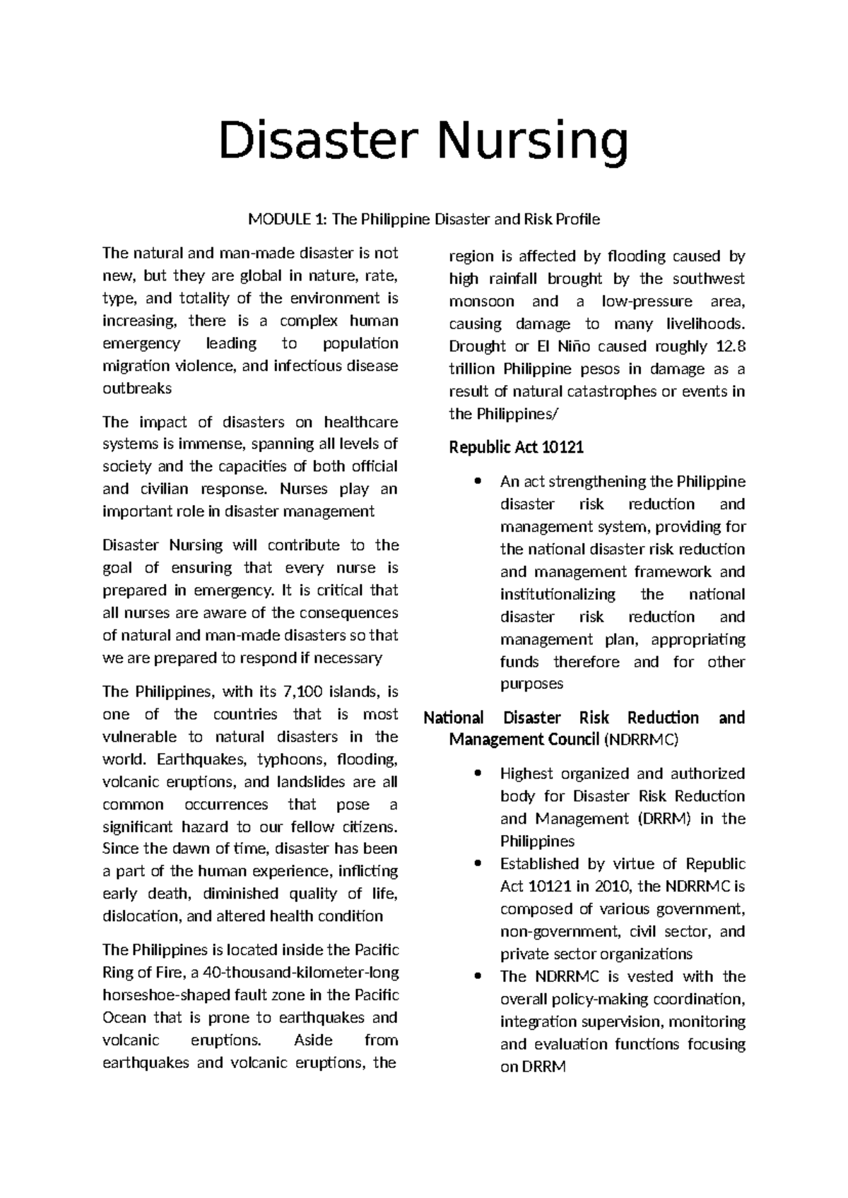 668445929 Disaster Nursing Module 1 - Disaster Nursing MODULE 1: The ...