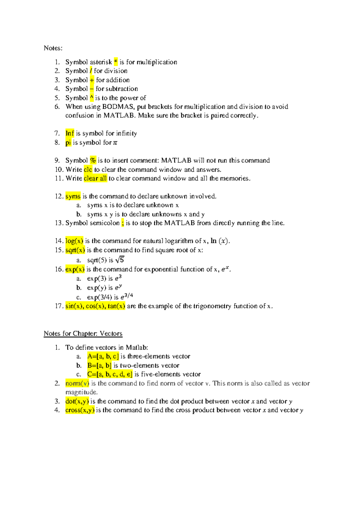 Introduction to MATLAB for EMT1: Key Concepts and Commands - Studocu