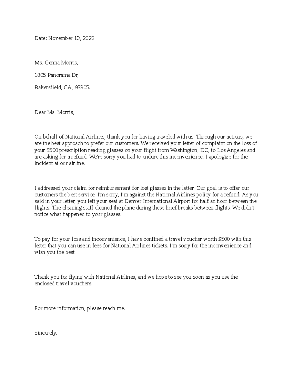 9.15. Claim Denial Lost in Flight Part 3 - Date: November 13, 2022 Ms ...