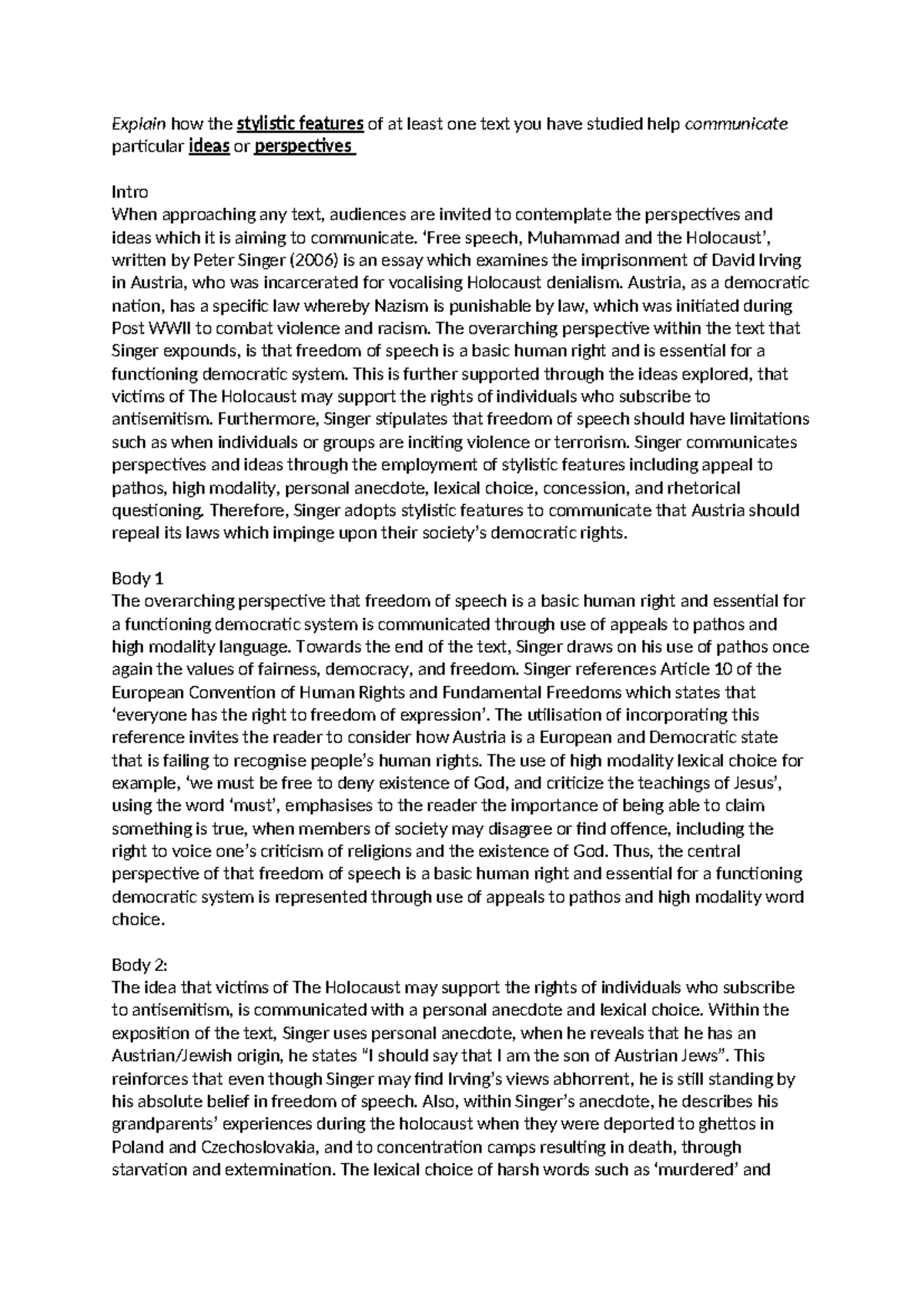 Peter Singer Essay Exam: Analyzing Stylistic Features and Perspectives ...