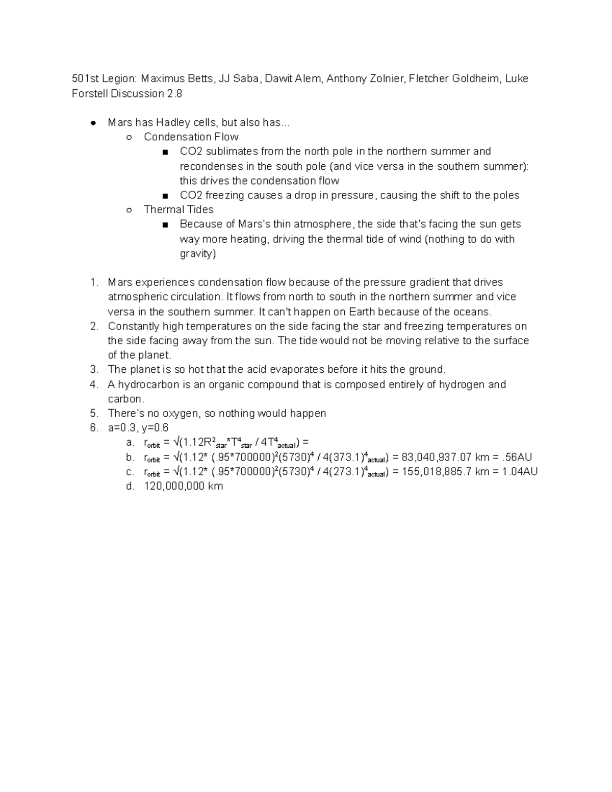ASTR230 Group Notes: Mars Atmospheric Phenomena & Calculations - Studocu