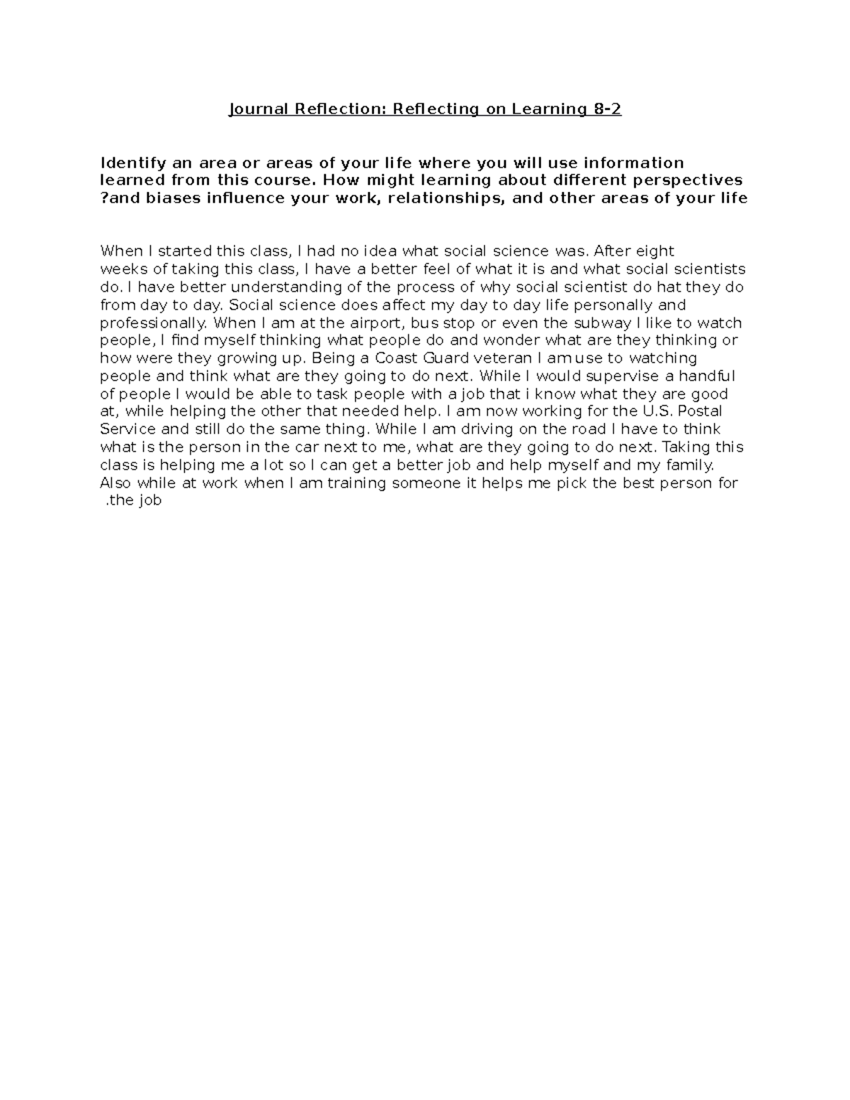 8-2 Journal Reflection: Insights on Learning and Life Application - Studocu