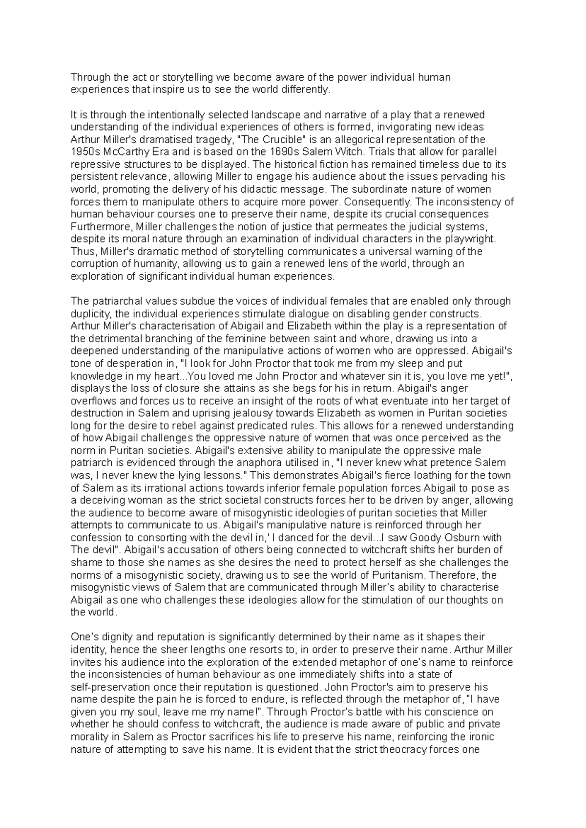 The Crucible Essay Analysis - Band 5 Insights on Patriarchy & Justice ...