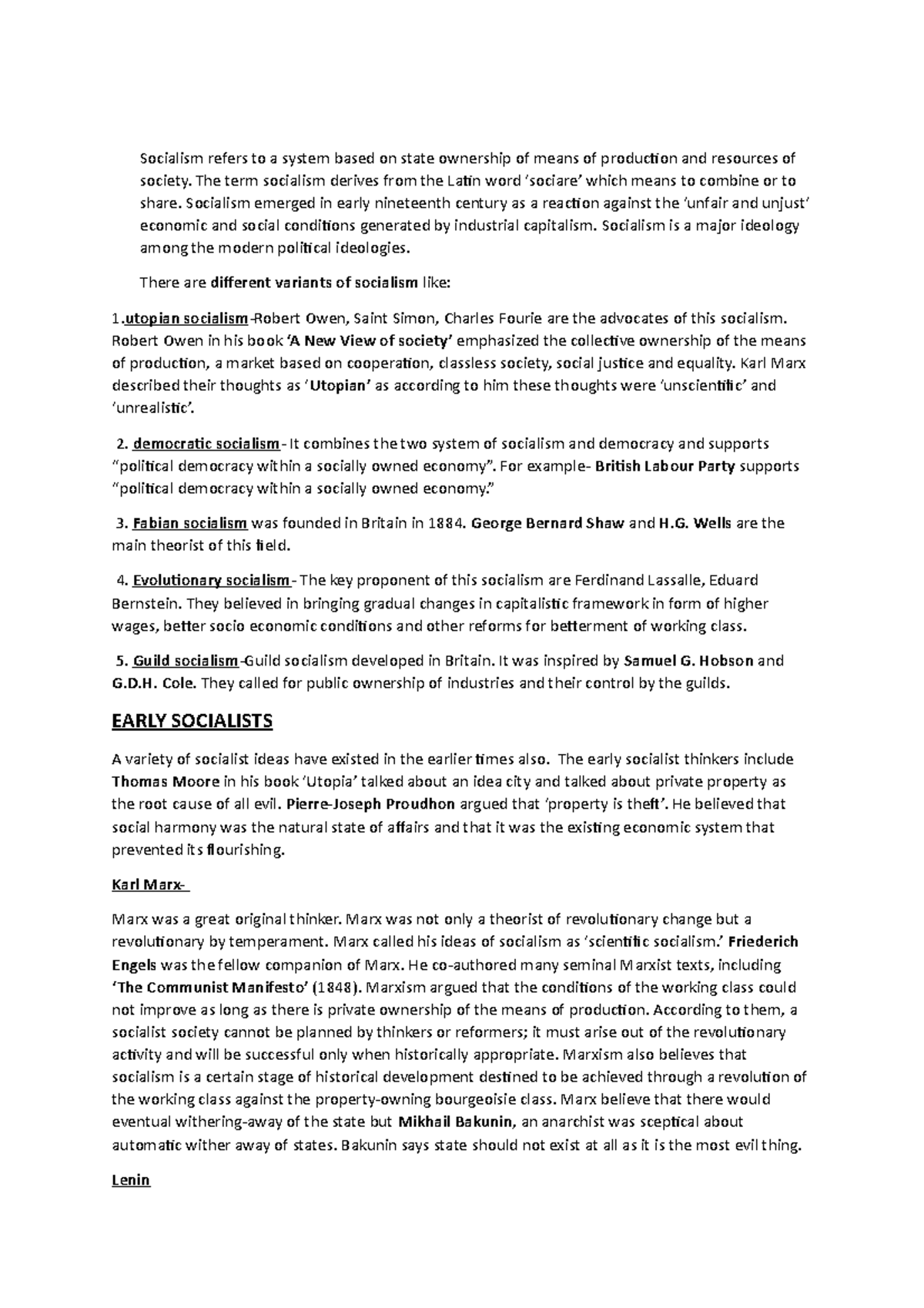 Socialism: In-Depth Notes and Historical Evolution Study Guide - Studocu