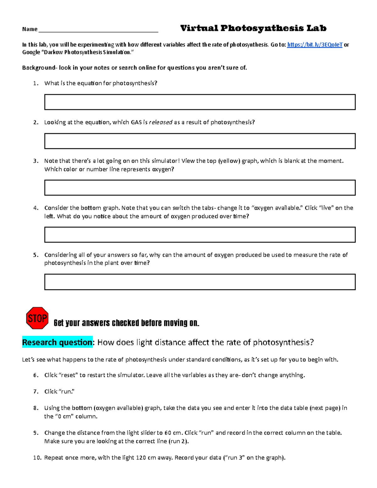 Online Photosynthesis Lab: Experimenting with Variables and Rates - Studocu