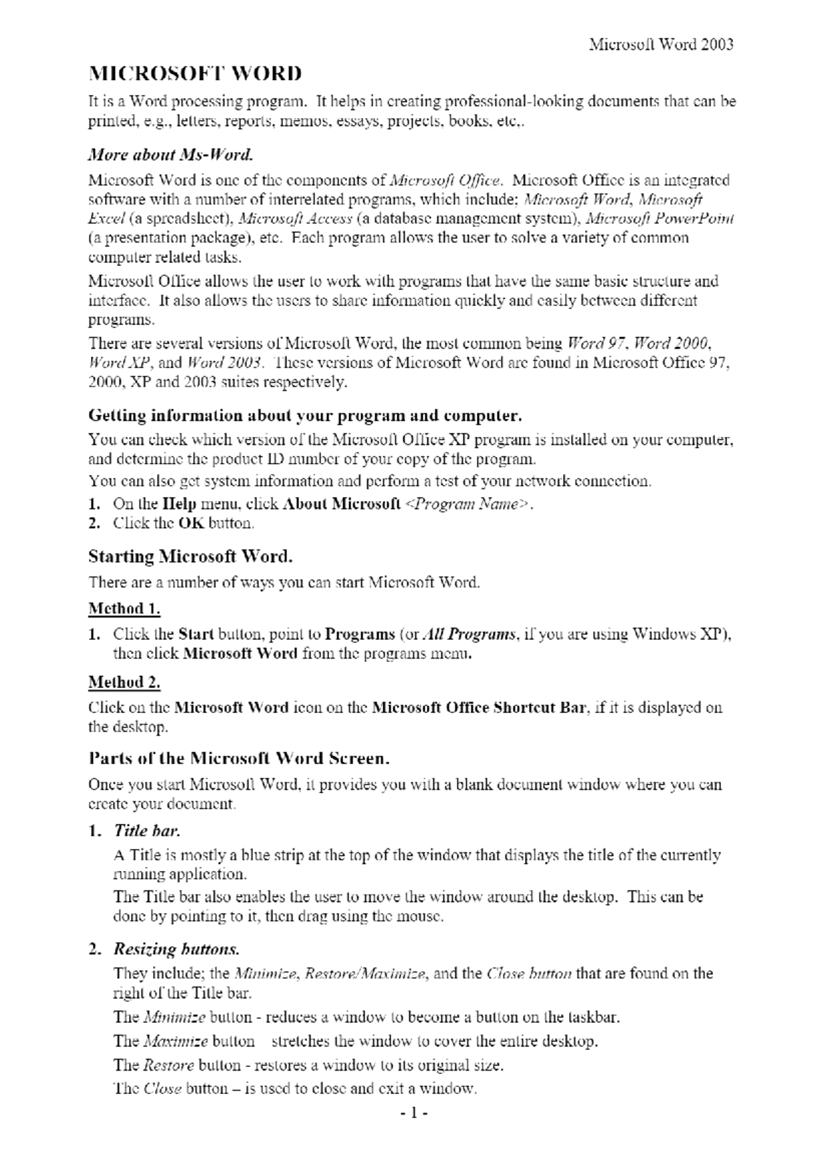 Microsoft Word 2003 - Comprehensive Study Guide and Revision Notes ...