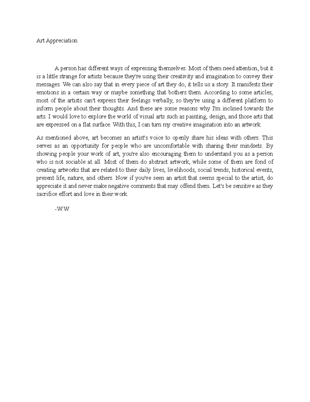 Art Appreciation Essay - PangSU - Studocu