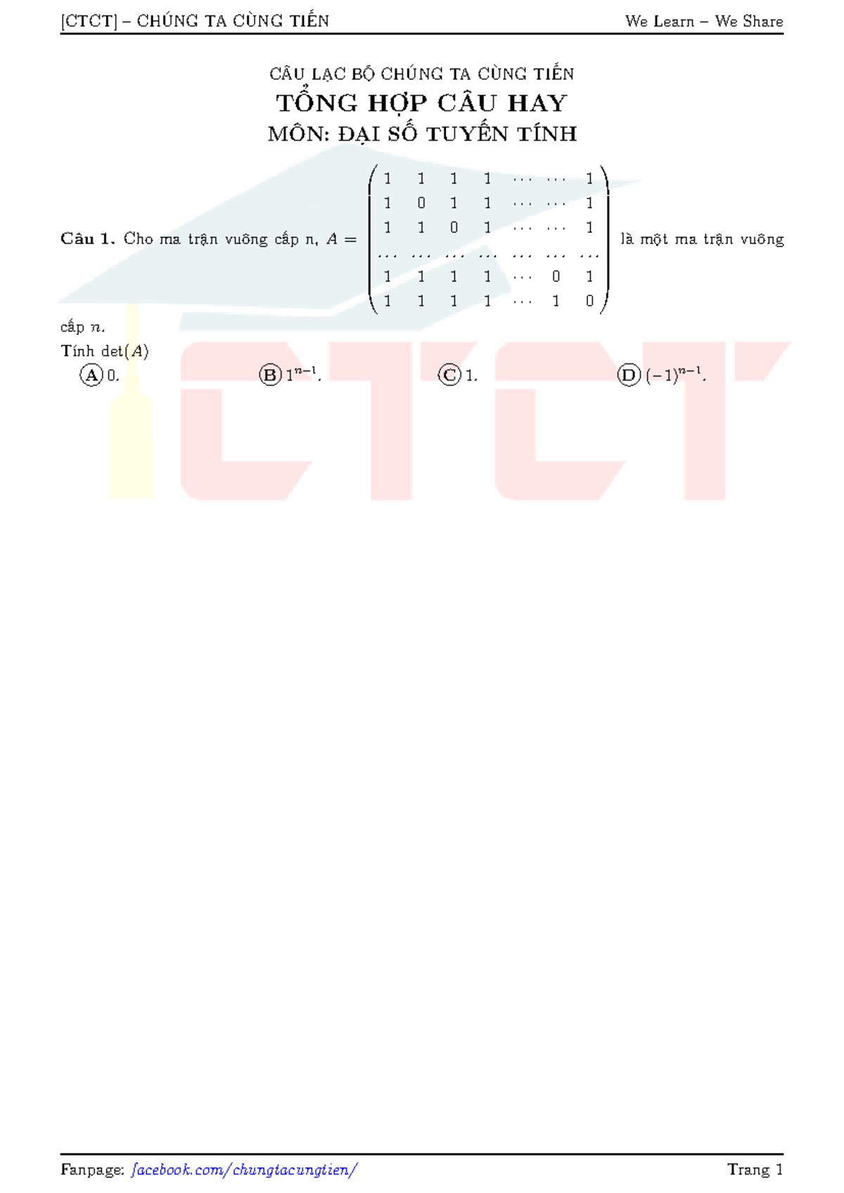 CTCT DSTT DE QUAY Đại Số Tuyến Tính - Câu Hỏi & Giải Bài Tập - Studocu