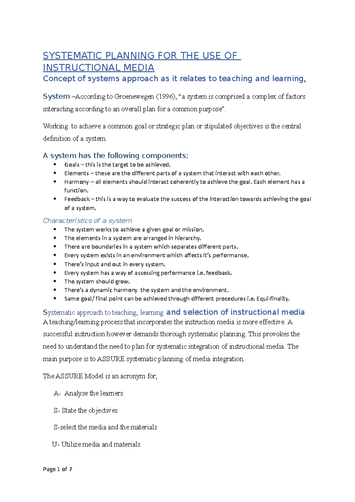 Systematic Planning for Instructional Media Integration: An Overview ...