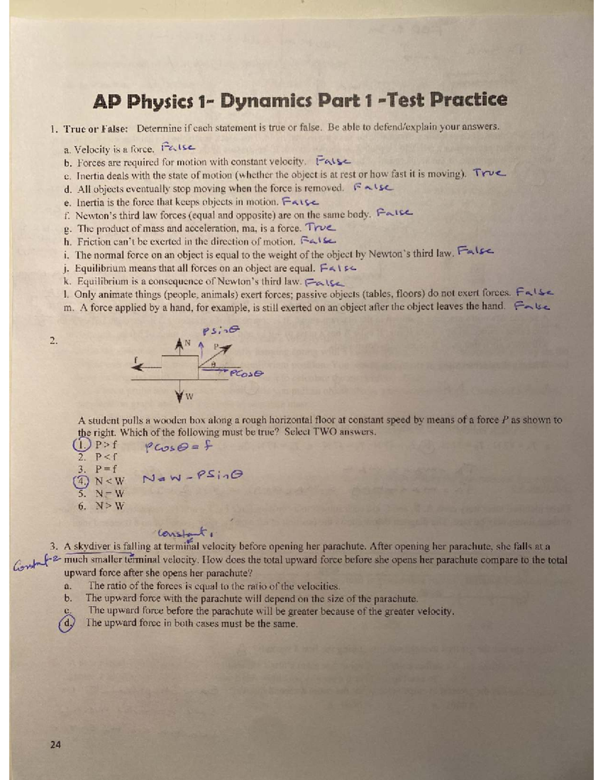 AP Physics Dynamics Part 1 Test Practice Answer Key - Studocu
