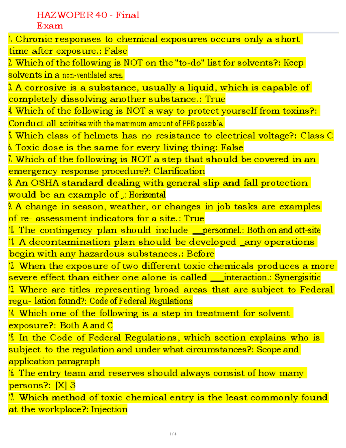 HAZWOPER 40 Final Exam Review: Key Concepts and Questions - Studocu