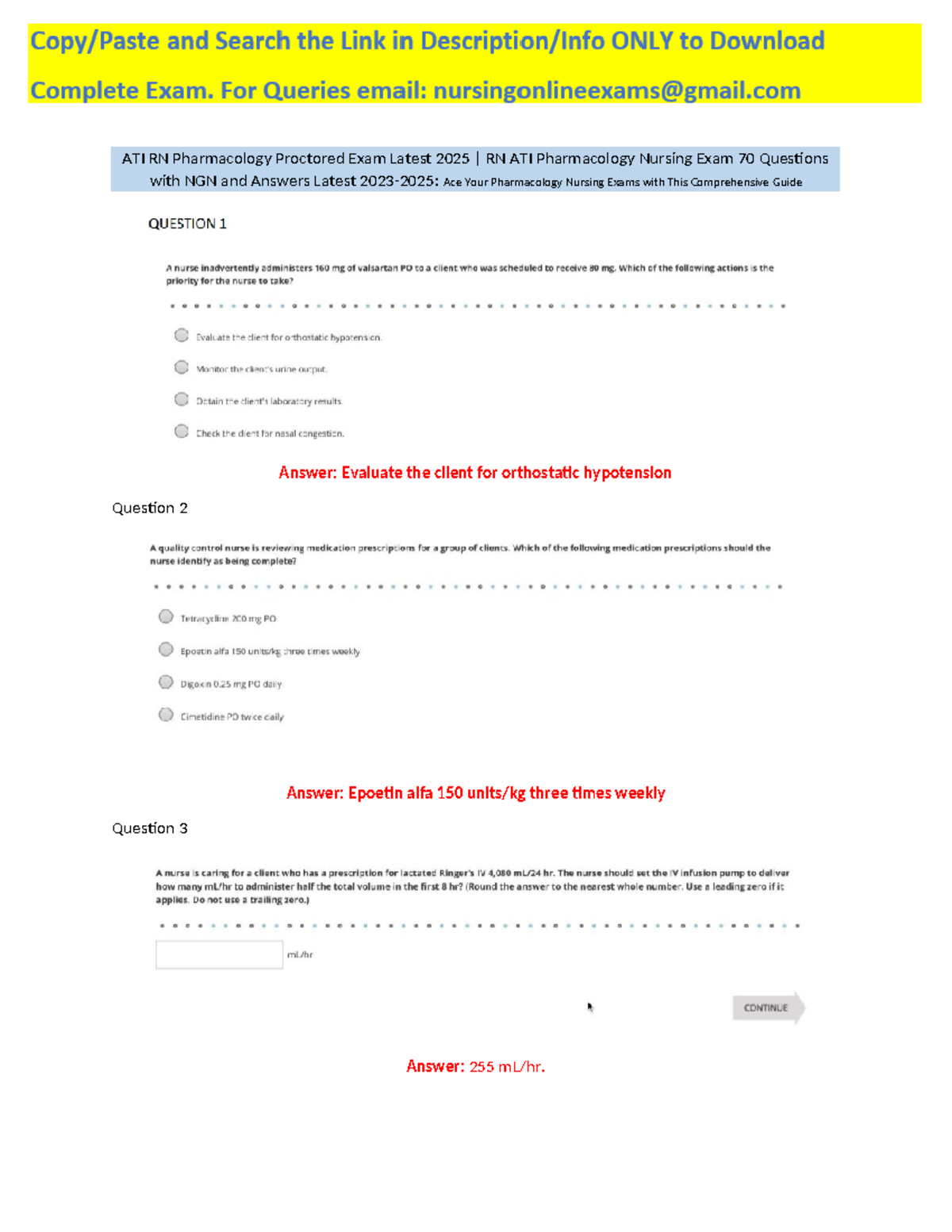 Next-Gen ATI RN Pharmacology Proctored Exam 2025 Complete 70 Q&A First ...