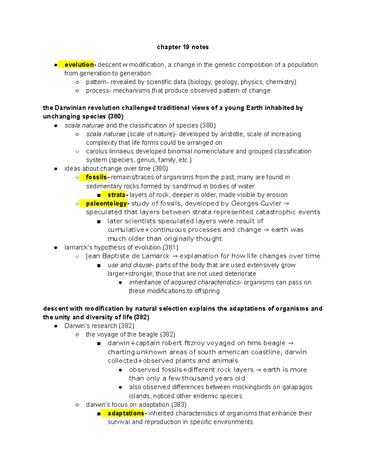 Chapter 19 notes - chapter 19 notes evolution- descent w modification ...