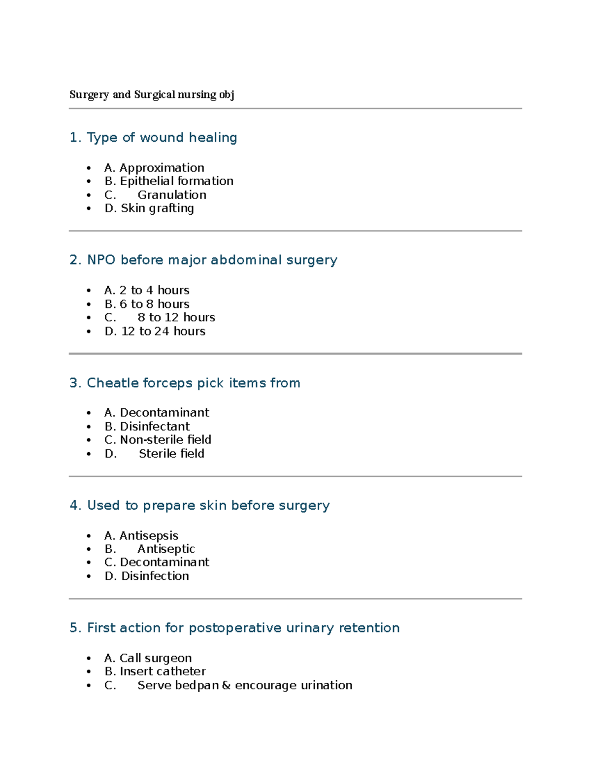 Surgery Nursing MCQs and Answers for Exam Preparation - Studocu