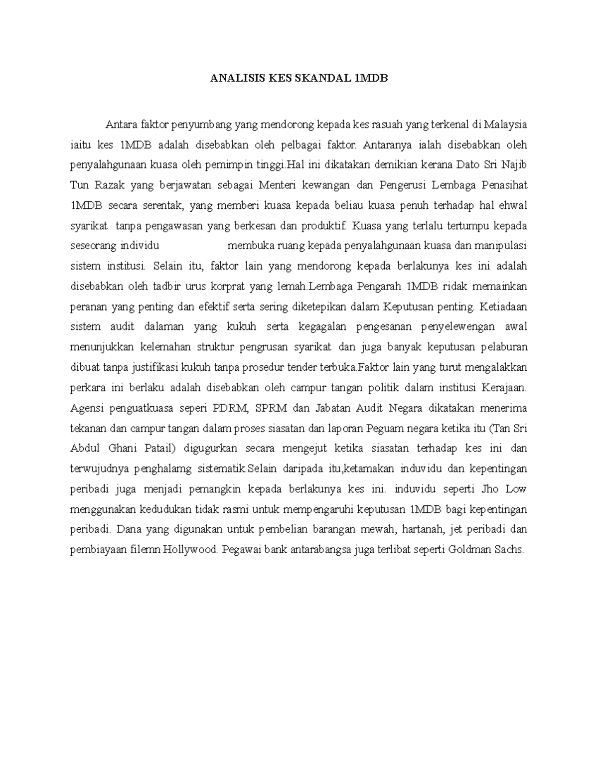 Analisis KES Skandal 1MDB: Faktor Penyumbang Rasuah di Malaysia - Studocu