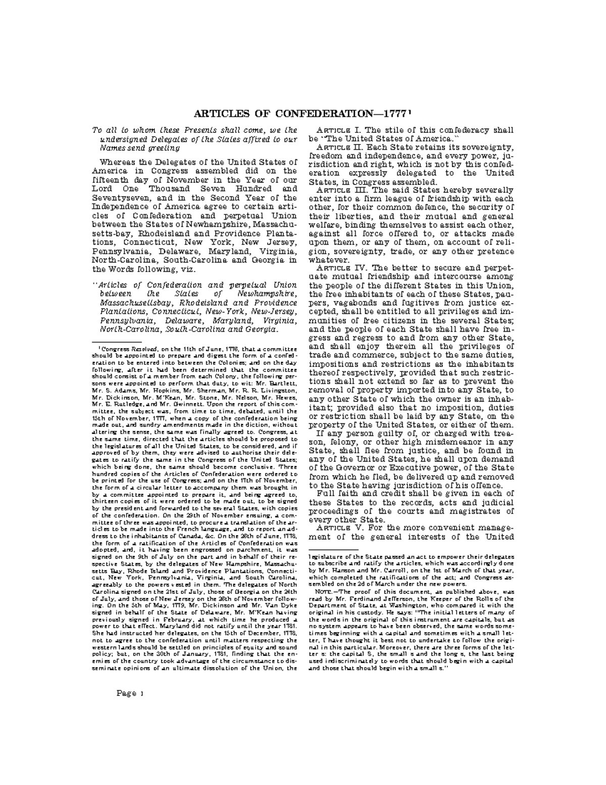 Articles of Confederation: Historical Overview and Signatories - Studocu