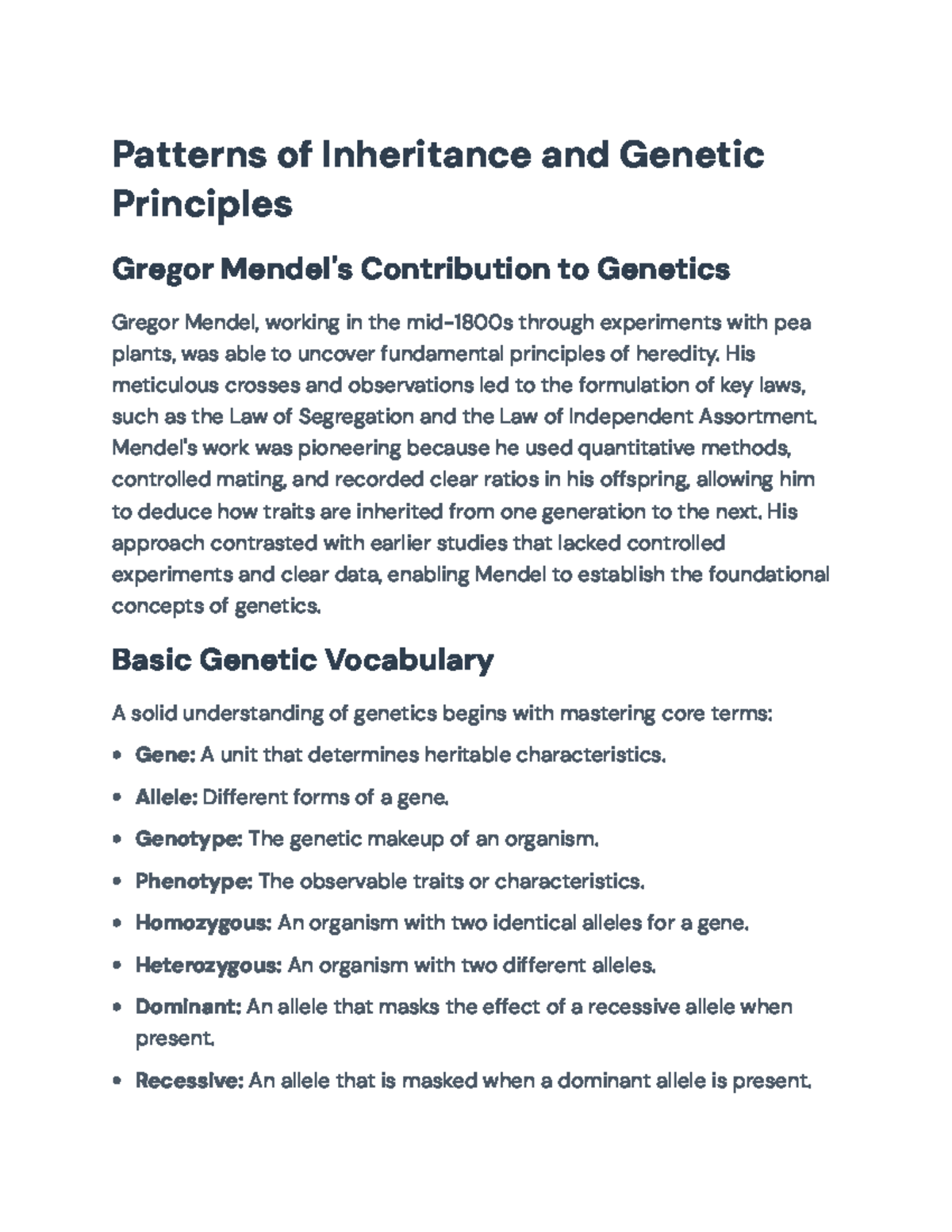 Patterns of Inheritance and Genetic Principles (BIO 101 Lecture Notes ...