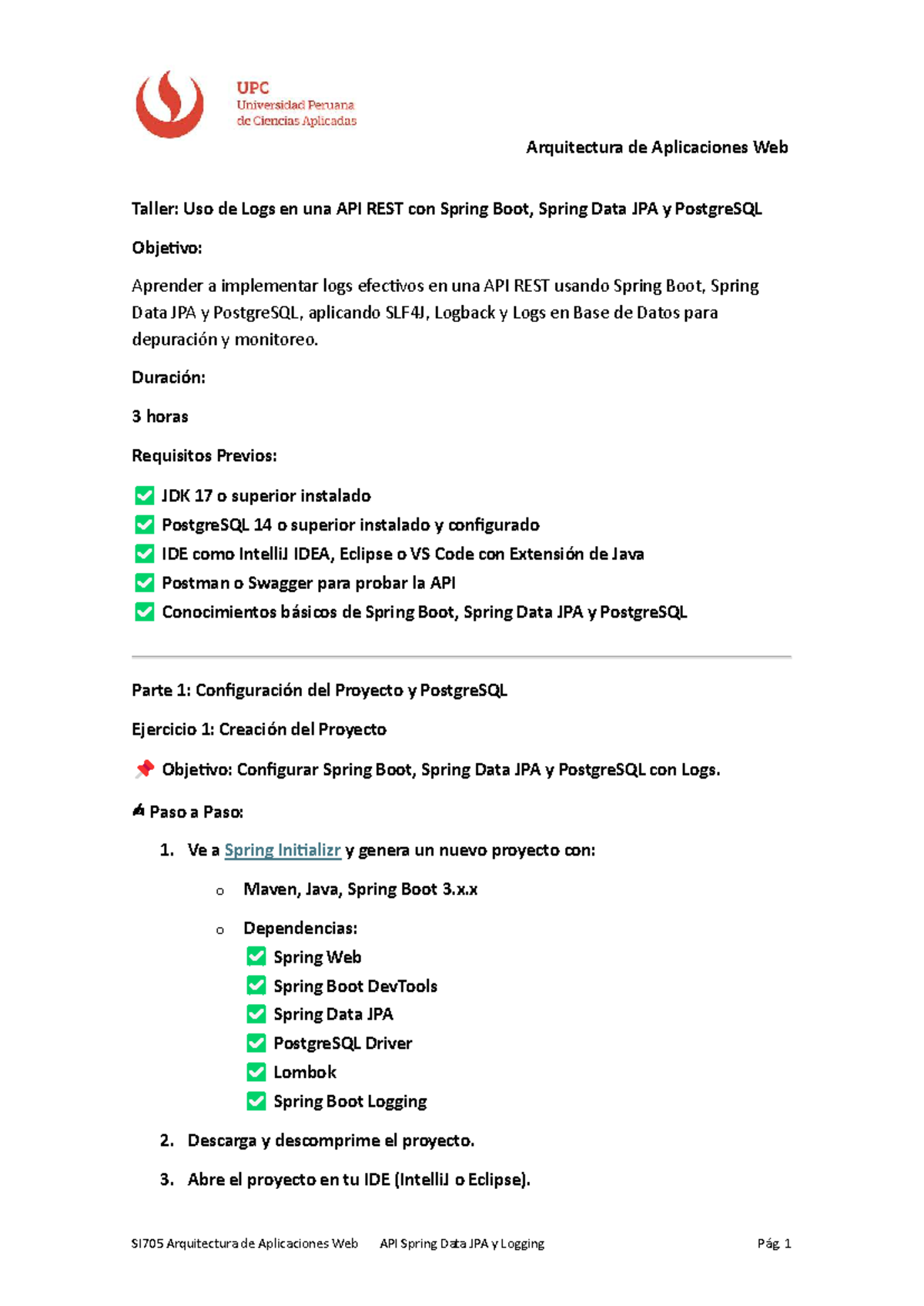 SI705 Taller: Implementación de Logs en API REST con Spring Boot - Studocu