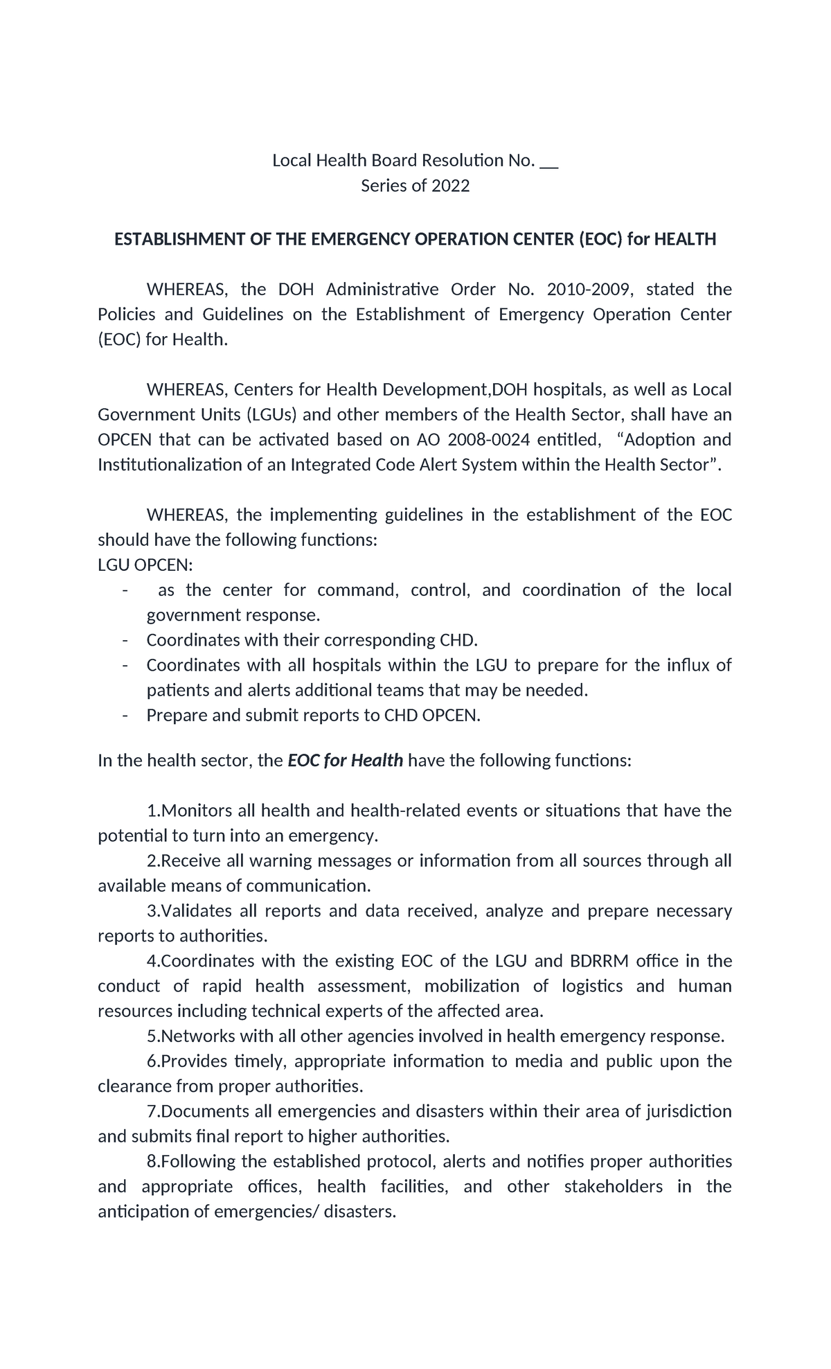 EOC Health Resolution (Local Health Board No. 2022) - Studocu