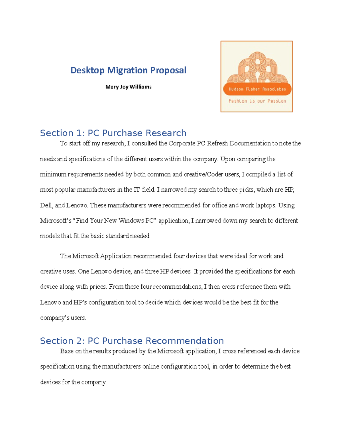 Desktop Migration Proposal Template for IT Purchases - Studocu