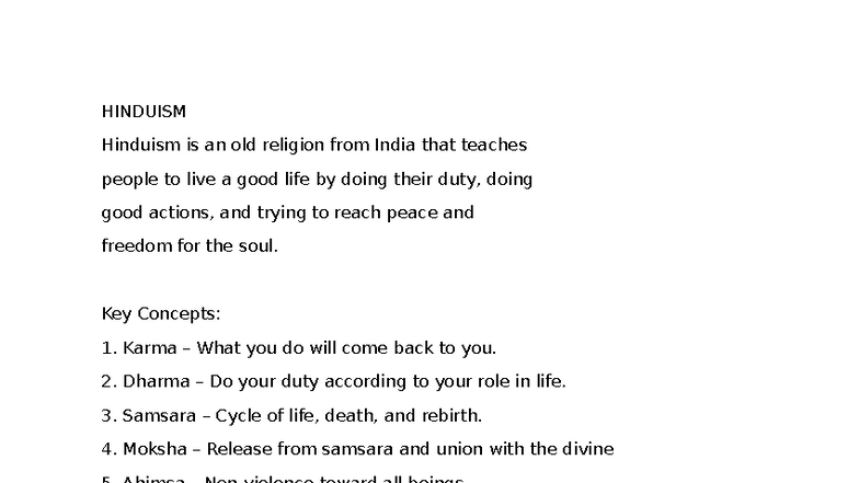 HINDUISM: Key Concepts and Teachings Overview - Studocu