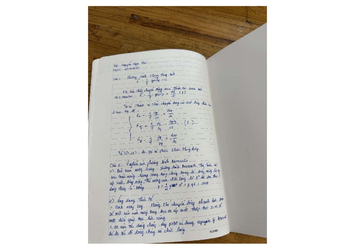Phing trinh Eluer thuy: F - gradp = O s DL 2 Newton and Bernoulli - Studocu