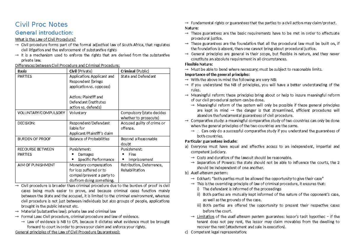 Civil Proc Year Notes - Civil Proc Notes General introduction: What is ...