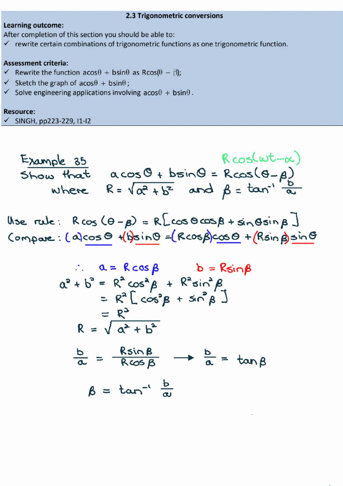 N2.3 Trigonometric Conversions: Functions and Applications - Studocu