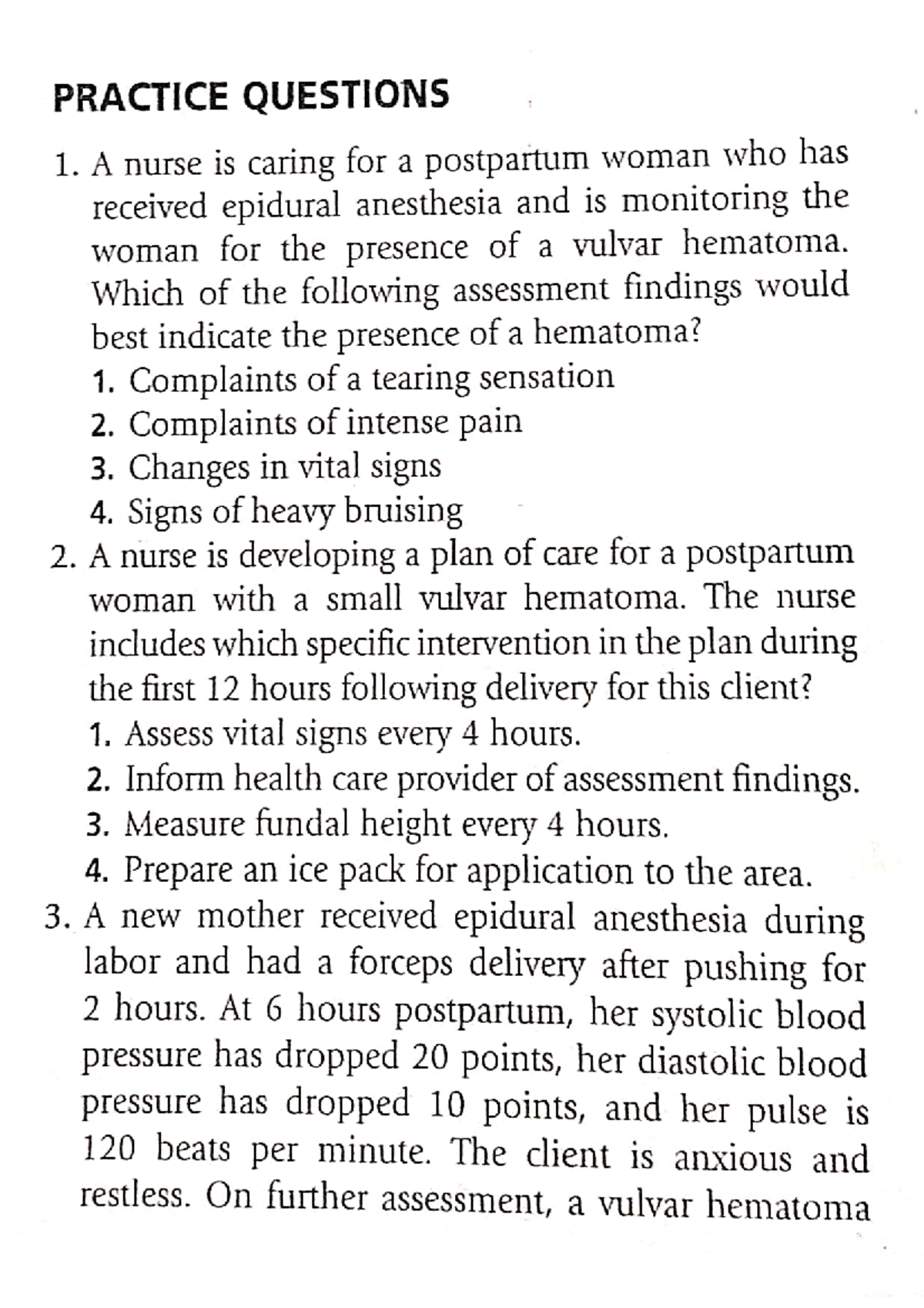 OB GYN 2: Postpartum Complications Practice Questions - Studocu