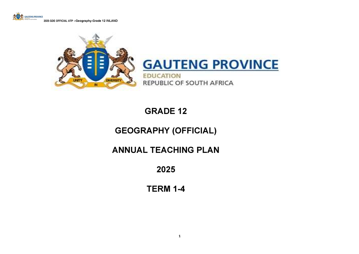 Grade 12 GDE Official ATP 2025: Geography Curriculum Overview - Studocu