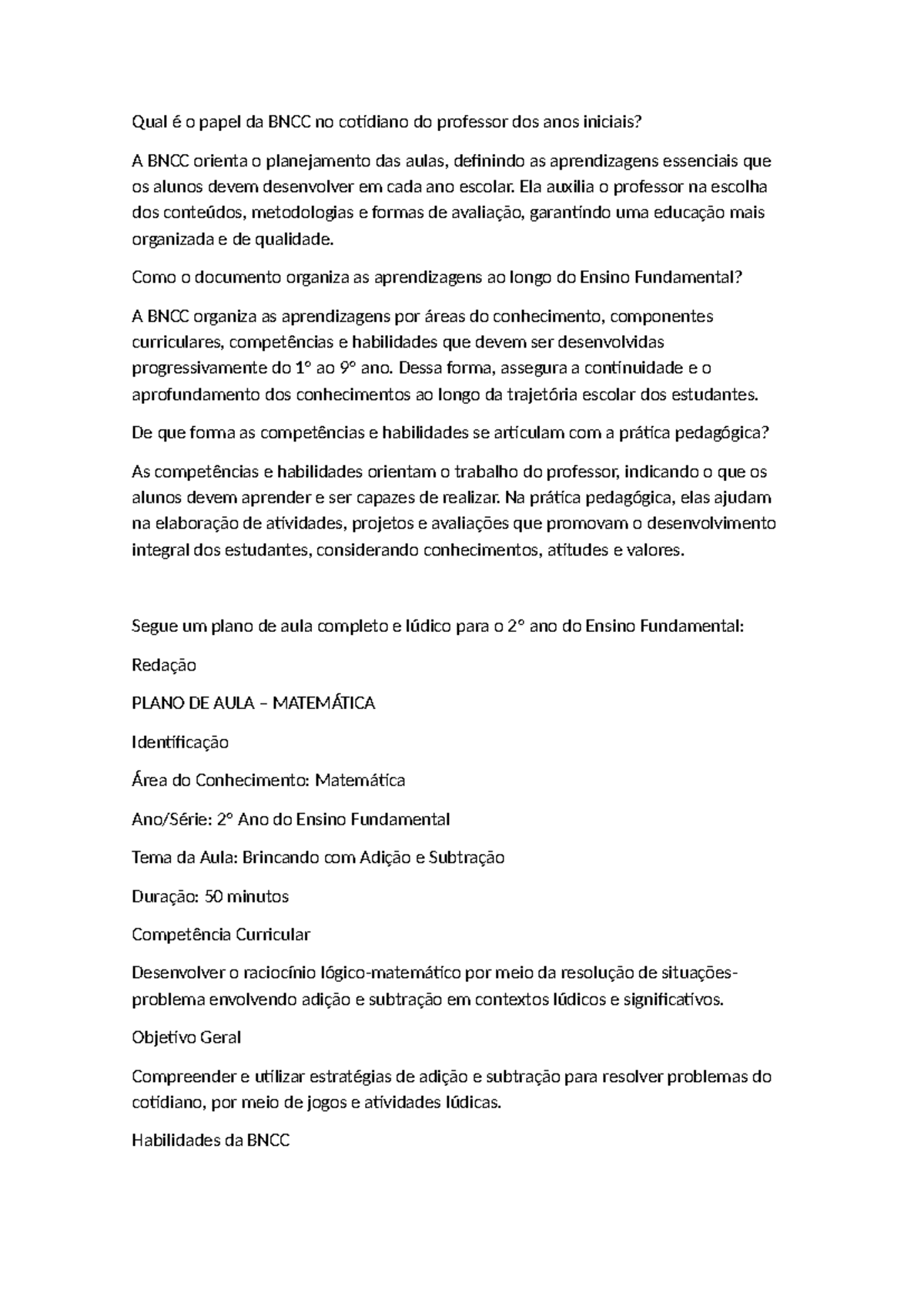 Projeto 2 - Trabalho sobre a BNCC e o Ensino Fundamental - Studocu