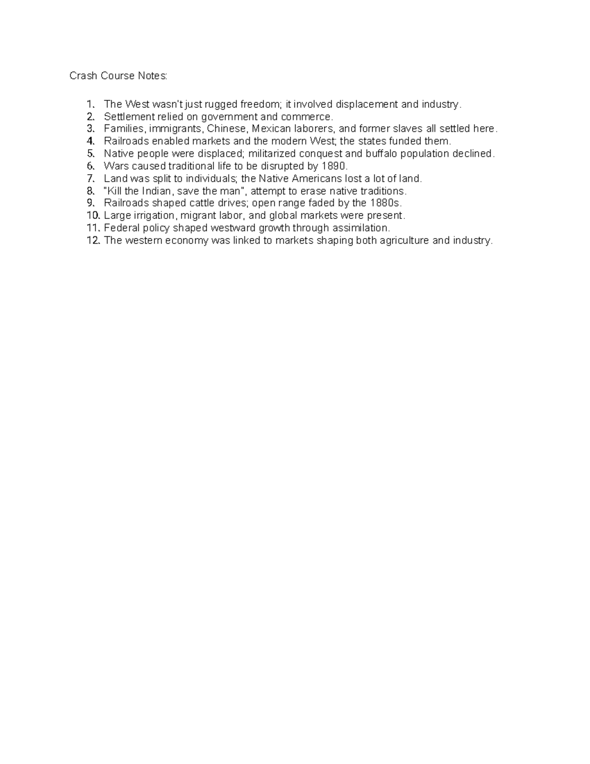 HIST 101: Crash Course Notes on Westward Expansion and Its Impacts ...