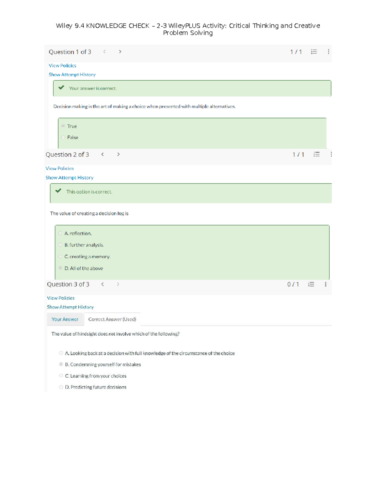 Quiz 2-3Wiley PLUS Activity Critical Thinking and Creative Problem ...