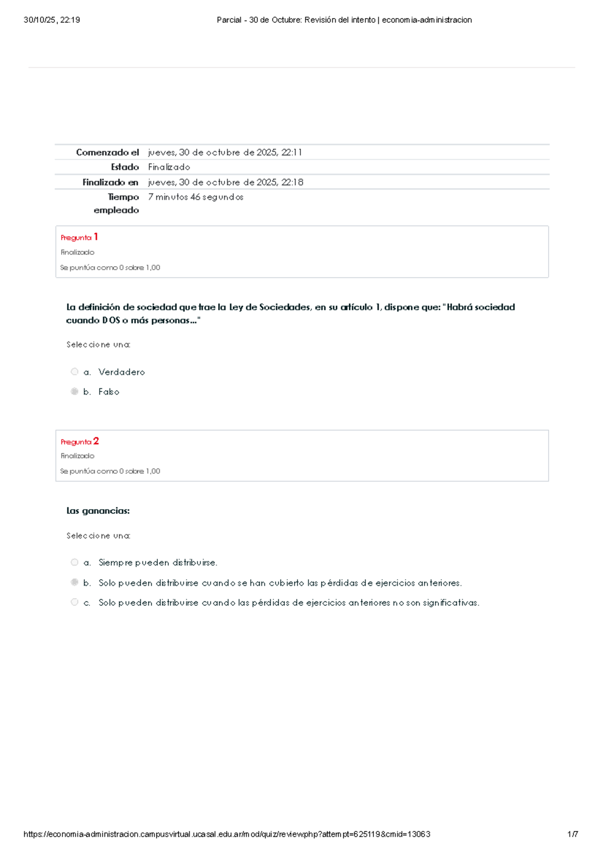 22:19 Parcial 30 de Octubre 2025: Revisión del Intento - Studocu