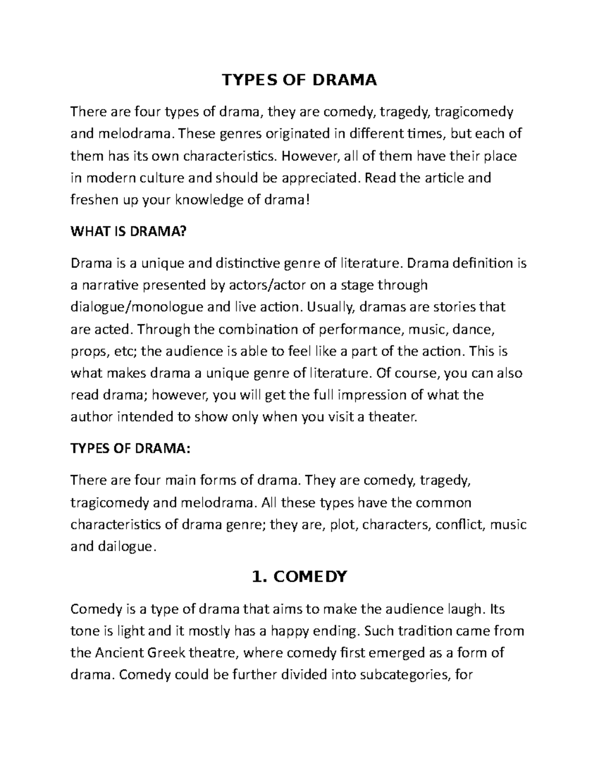 BA-III(Spl) Sem VI Module 1 - Exploring the Four Types of Drama - Studocu